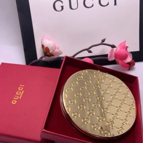 Gucci | Accessories | Gucci Monogram Double Sided Compact Mirror Gold ...